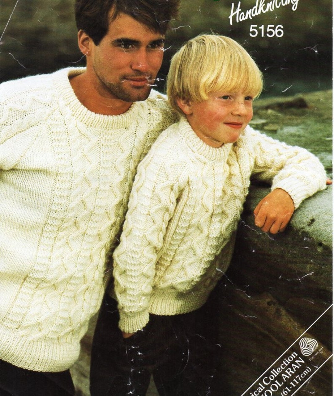 Vintage Mens Aran Sweater KNITTING PATTERN Pdf Download Mans Boys Crew ...