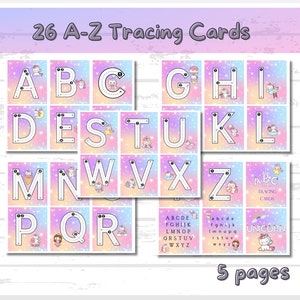 Unicorn Tracing Cards, Alphabet Tracing Cards, Alphabet Flash Cards ...