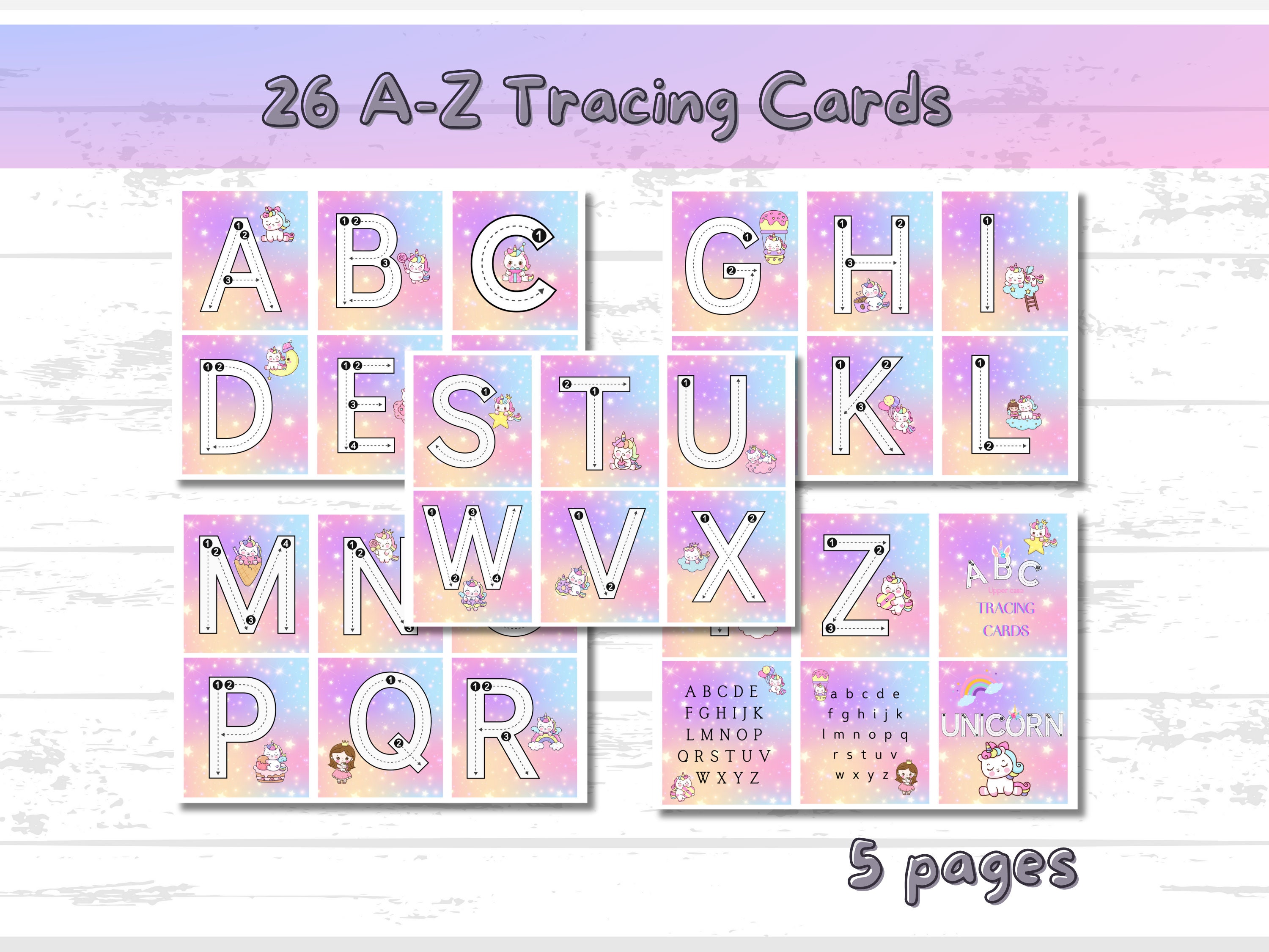 Unicorn Tracing Cards, Alphabet Tracing Cards, Alphabet Flash Cards ...