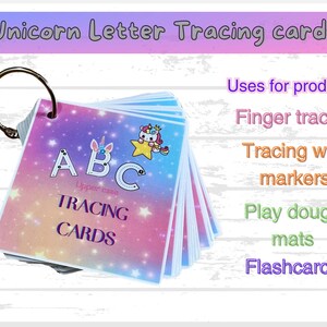 Unicorn Tracing Cards, Alphabet Tracing Cards, Alphabet Flash Cards ...