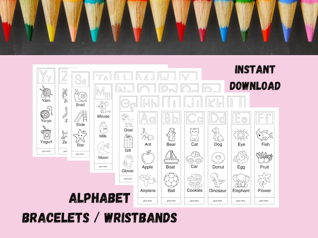 Alphabet Wristbands/bracelets Printable, ABC Activity Sheets - Etsy