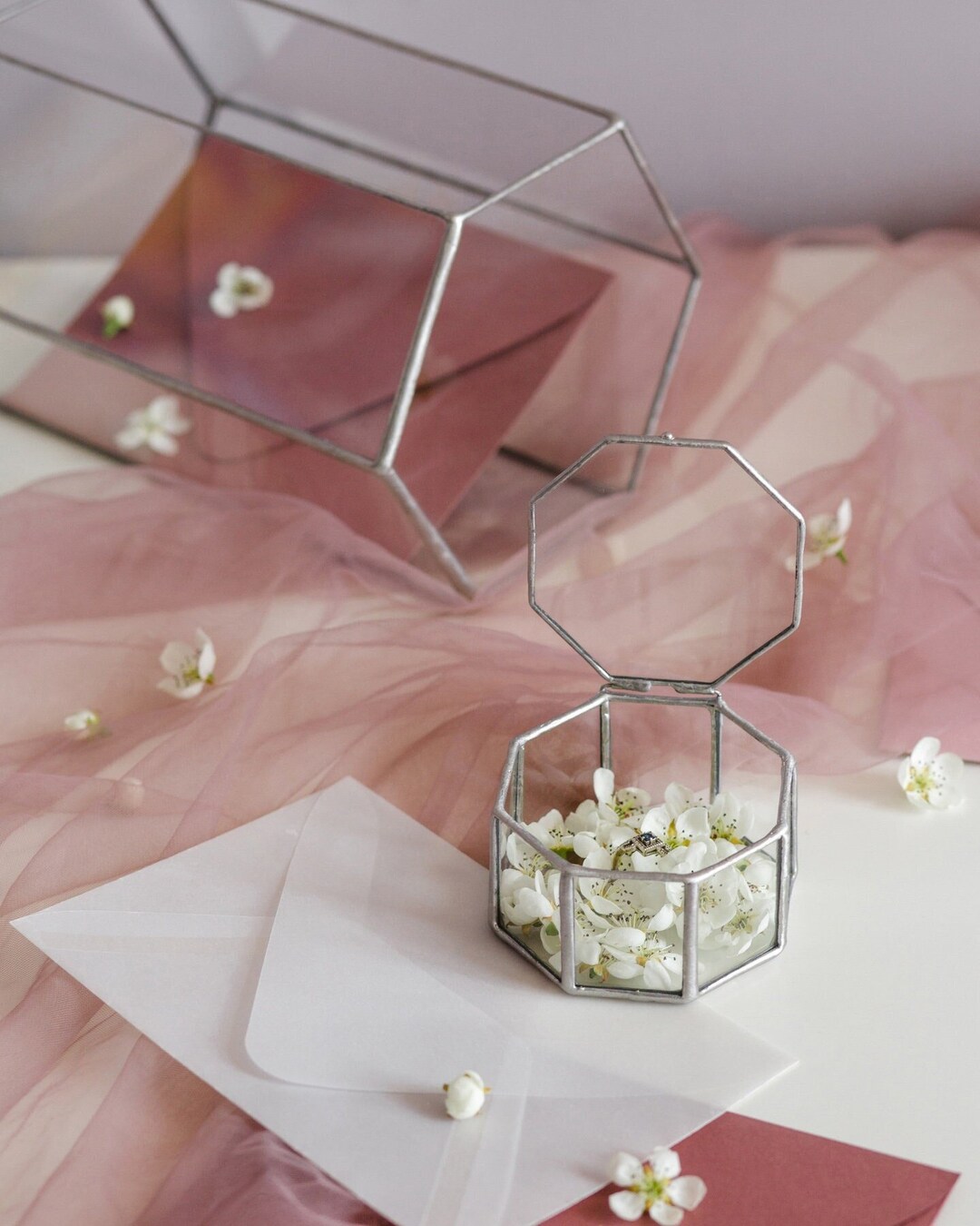 Glass Ring Box Geometric, Wedding Ring Box, Geometric Glass Ring Box ...