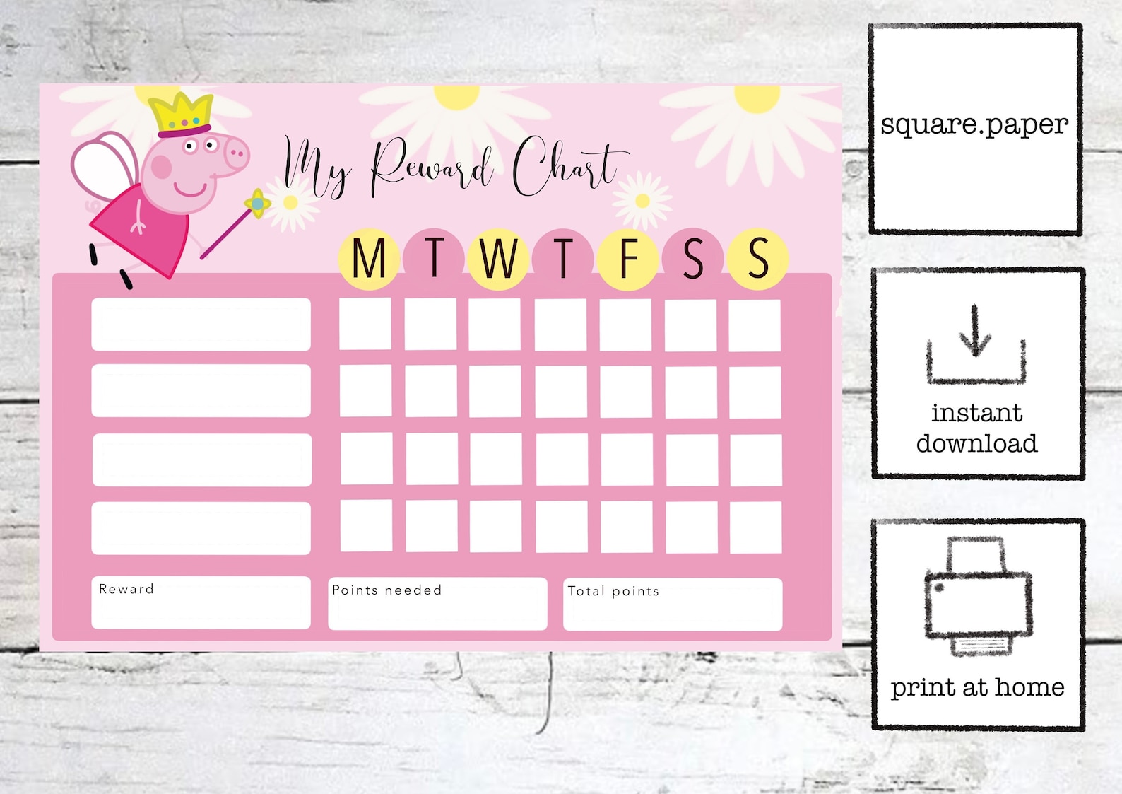 Pink Peppa Pig Download Reward Chart, Girl, Toddler, Kids Sticker ...