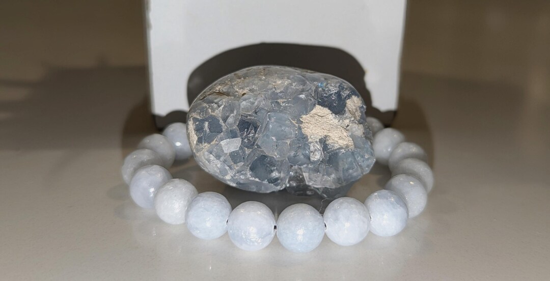10mm Genuine , Authentic Natural Color "celestite" Bracelet (raw Rock ...