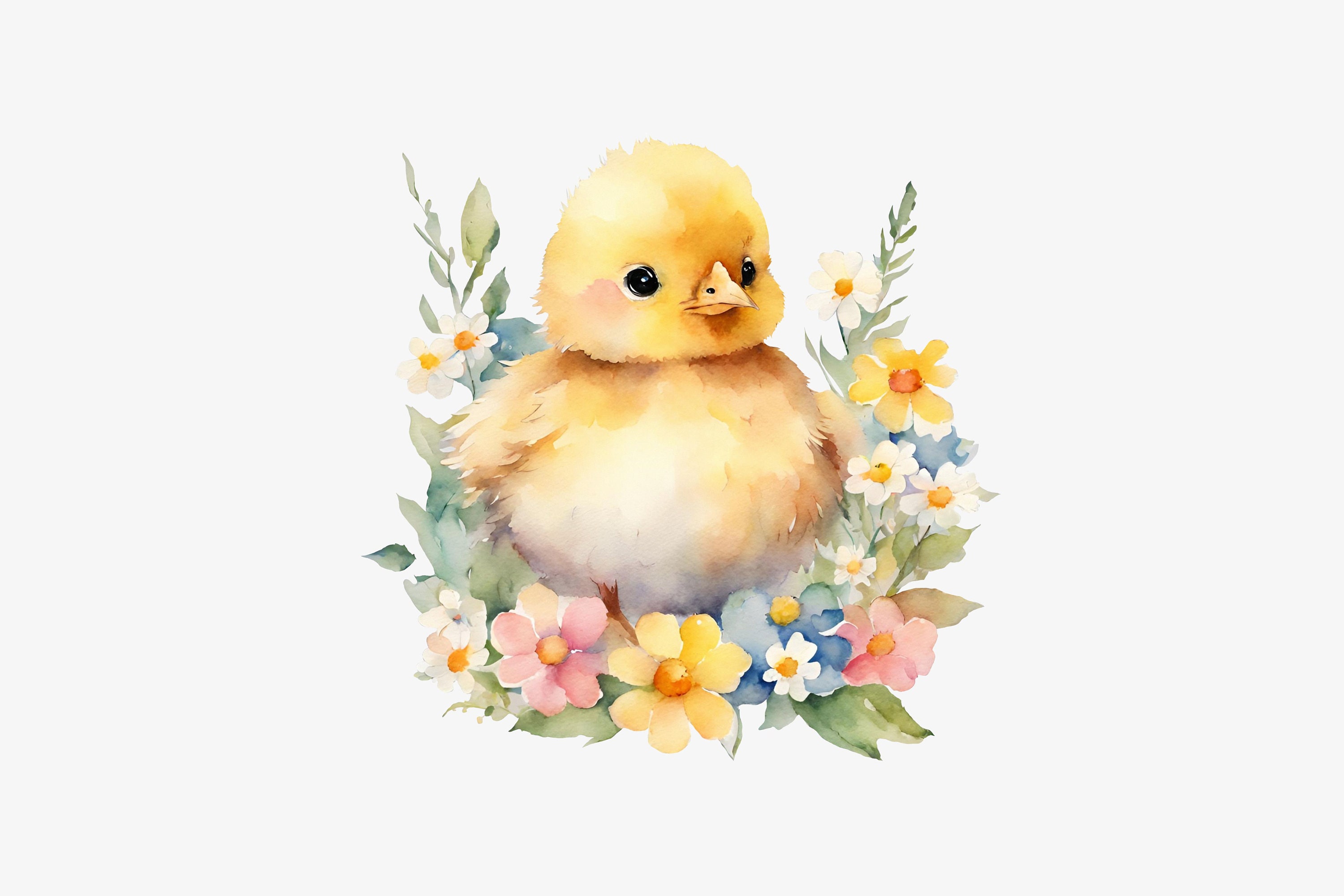 5 Cute Chick Watercolor Clipart Set/ Easter Floral Chick Png Files/cute ...