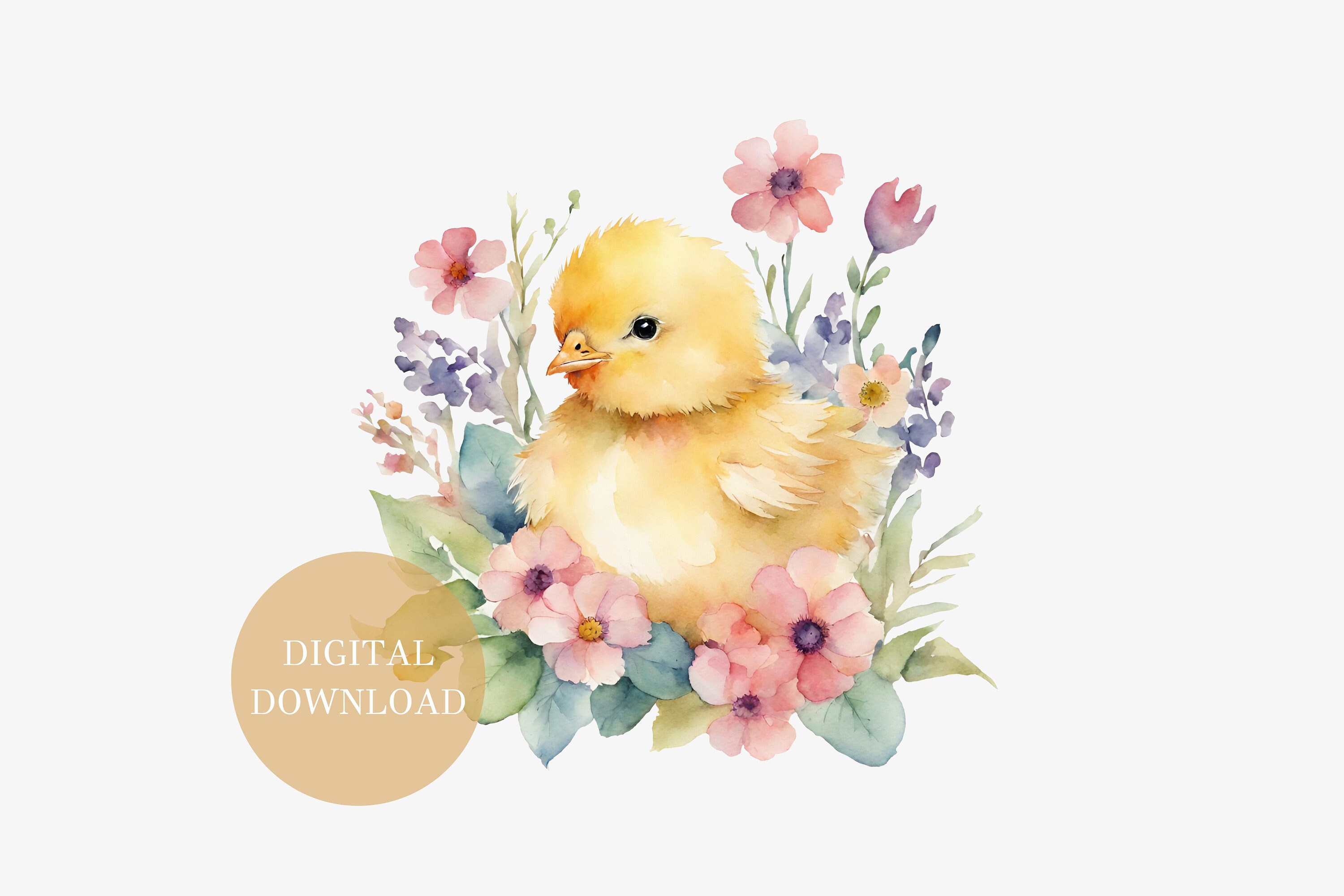 5 Cute Chick Watercolor Clipart Set/ Easter Floral Chick Png Files/cute ...