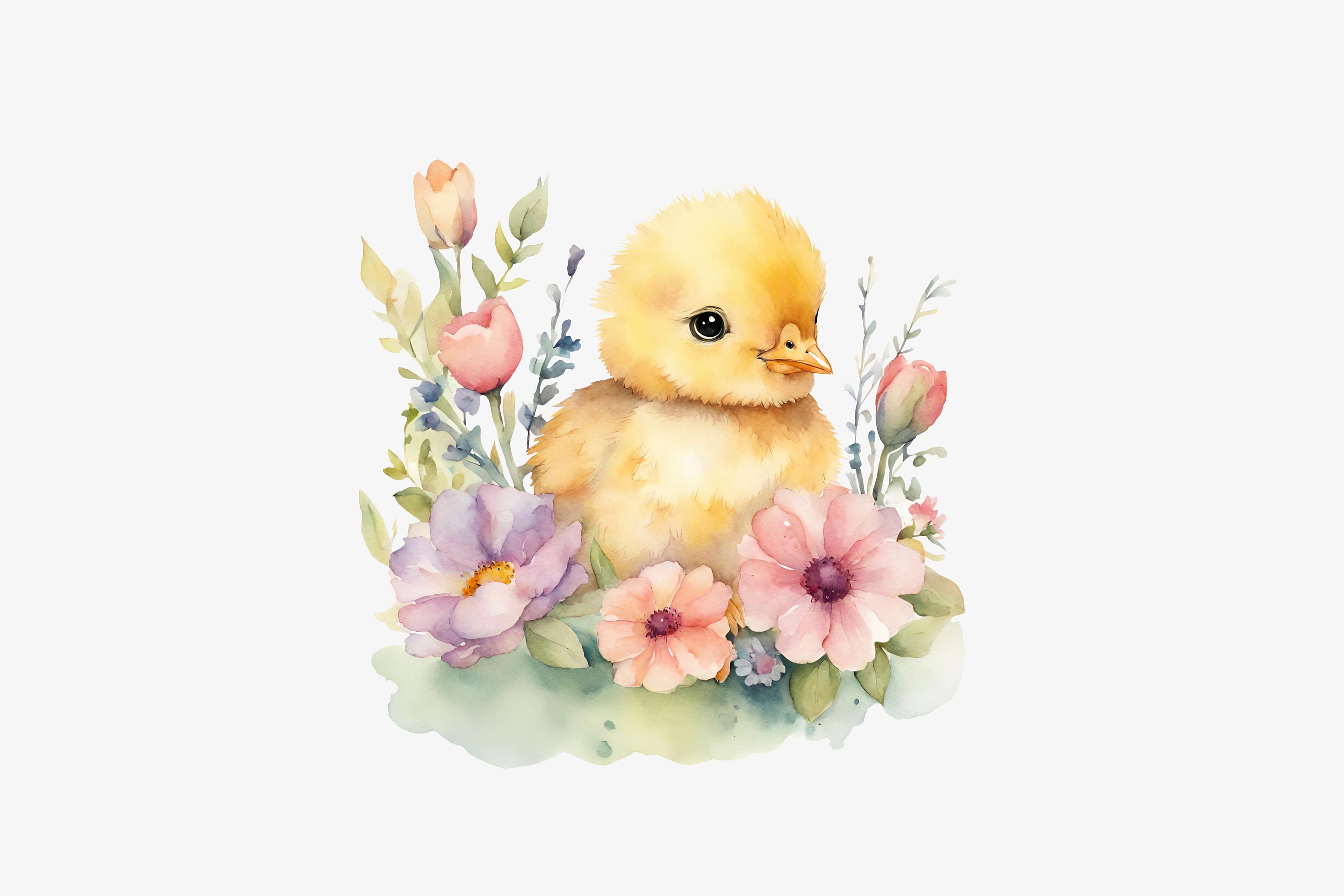 5 Cute Chick Watercolor Clipart Set/ Easter Floral Chick Png Files/cute ...