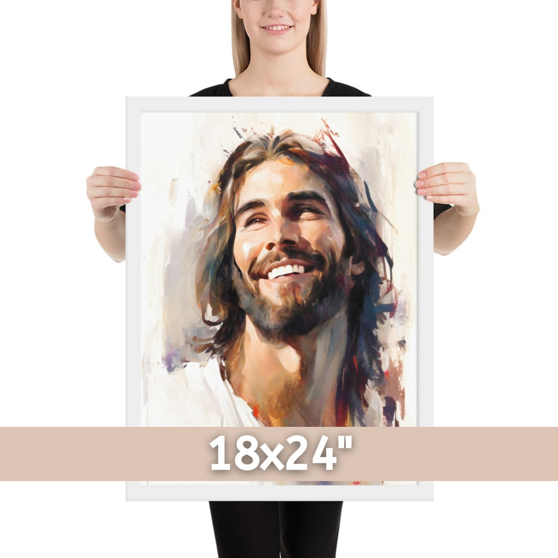 Jesus Laughing Framed Christian Wall Art Smiling Jesus Watercolor Jesus ...