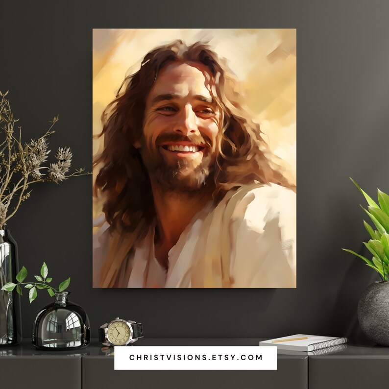 Smiling Jesus Art Print Laughing Jesus Wall Art Jesus Smiling Jesus ...