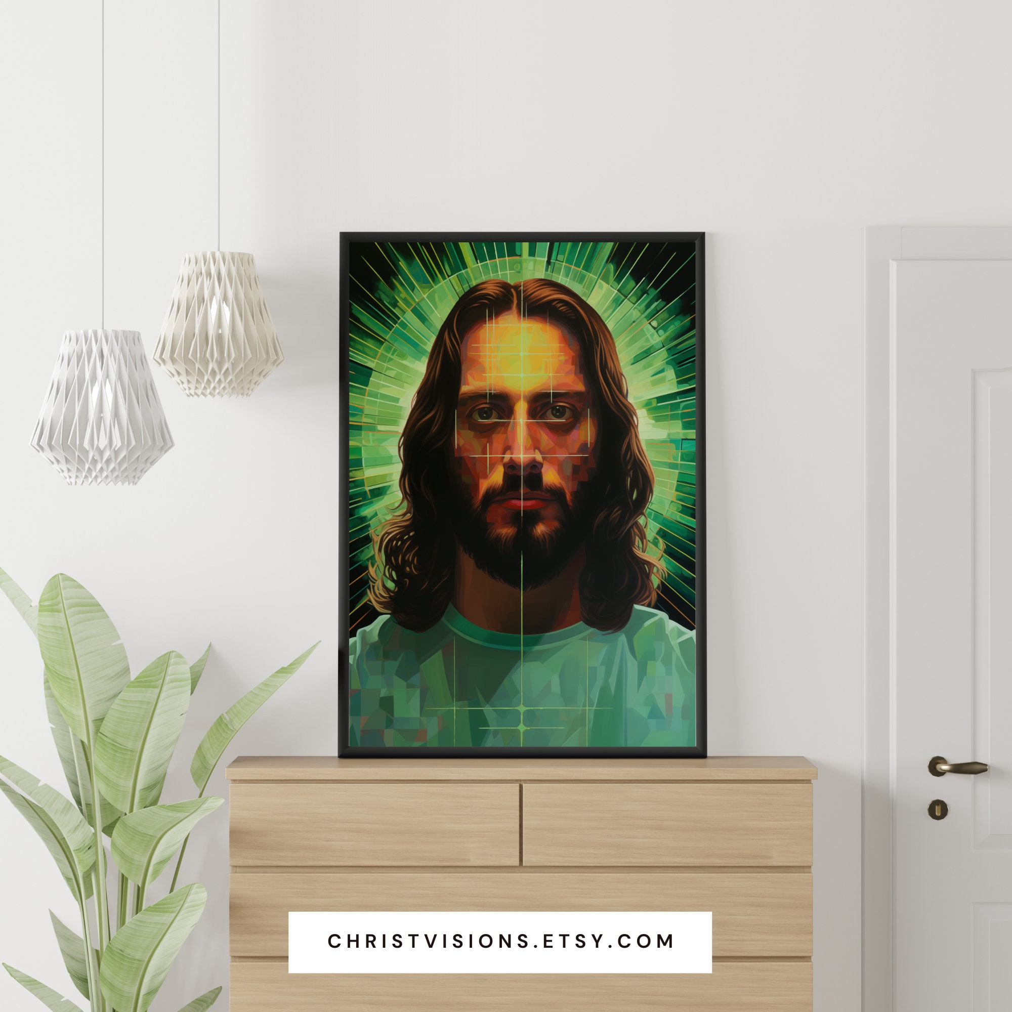 Matrix-inspired Jesus Christ Art - Christian Modern Art Print in Green ...