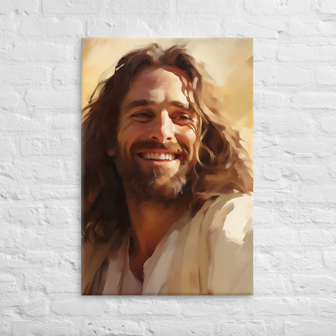 Painting of Jesus Smiling - Christian Canvas Print & Baptism Gift Art ...