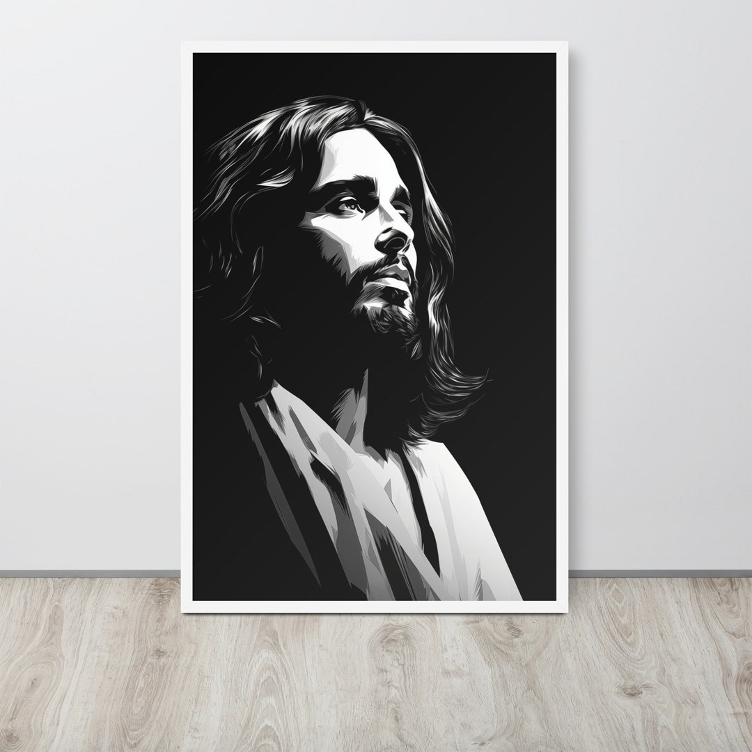 Framed Christian Minimalist Jesus Art Print Black and White Christ ...