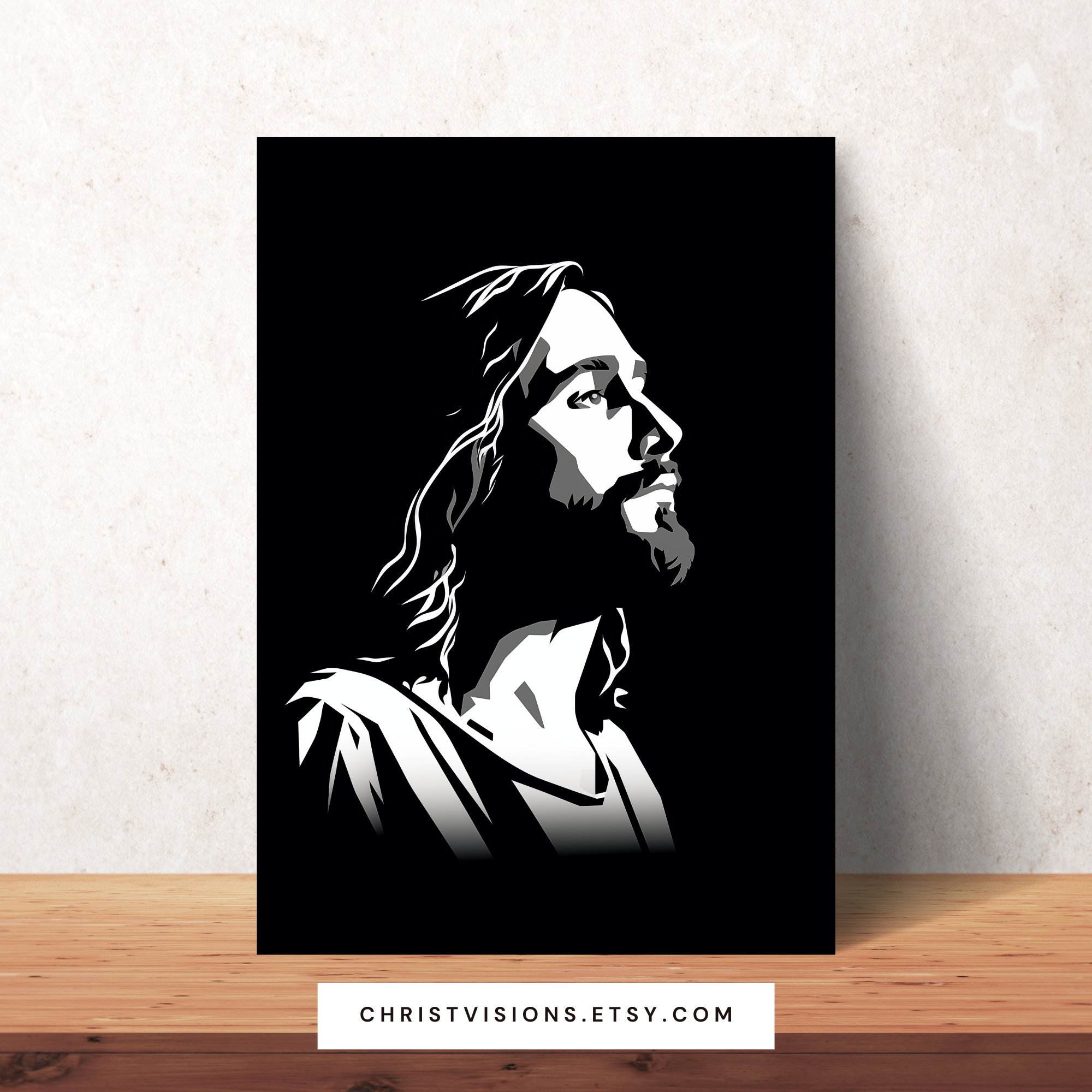 High Contrast Black and White Printable Jesus Art Christian Digital Art ...