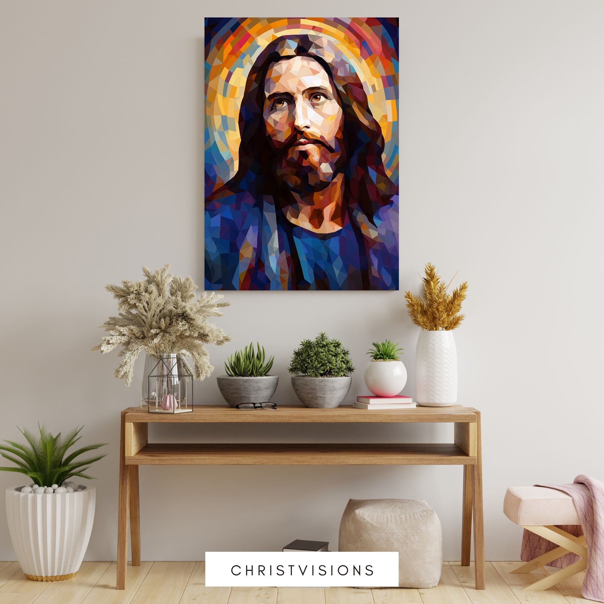 Jesus Christ With Rainbow Halo - Modern Christian Printable Bible Art ...