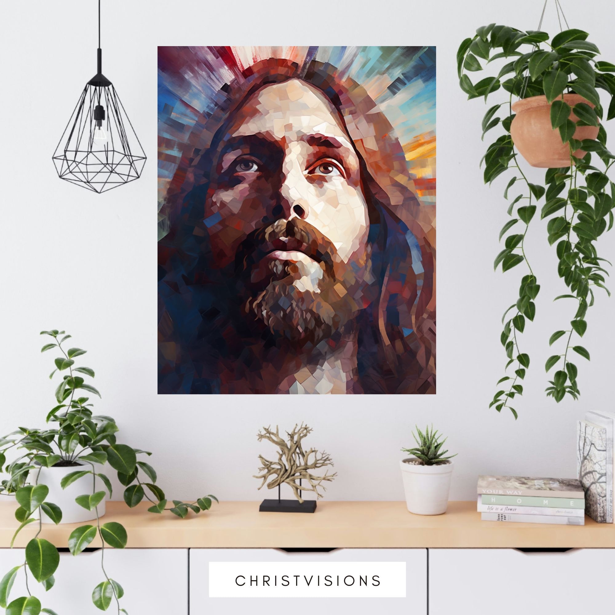 Jesus With Rainbow Aura Printable Christian Art - Bible Printable Art ...