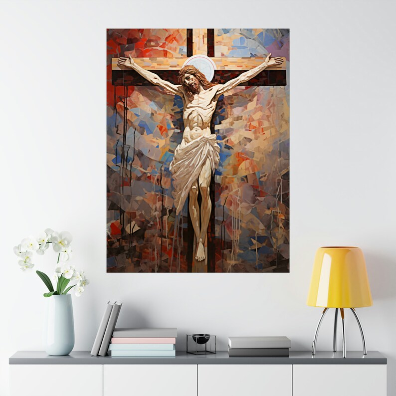 Kreuzigung Christi Midcentury Modern Jesus Kunstdruck Jesus am Kreuz Kunst Christliche Wandkunst ...
