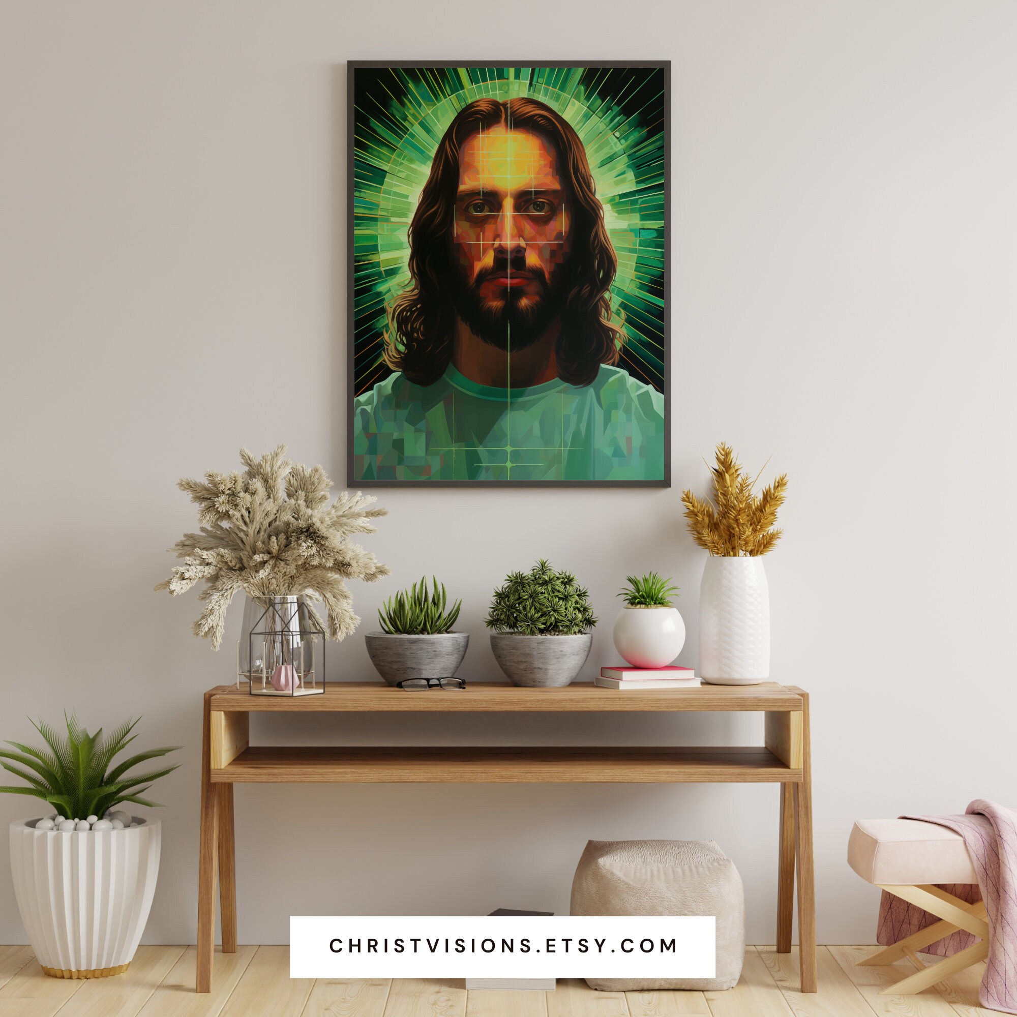 Matrix-inspired Jesus Christ Art - Christian Modern Art Print in Green ...