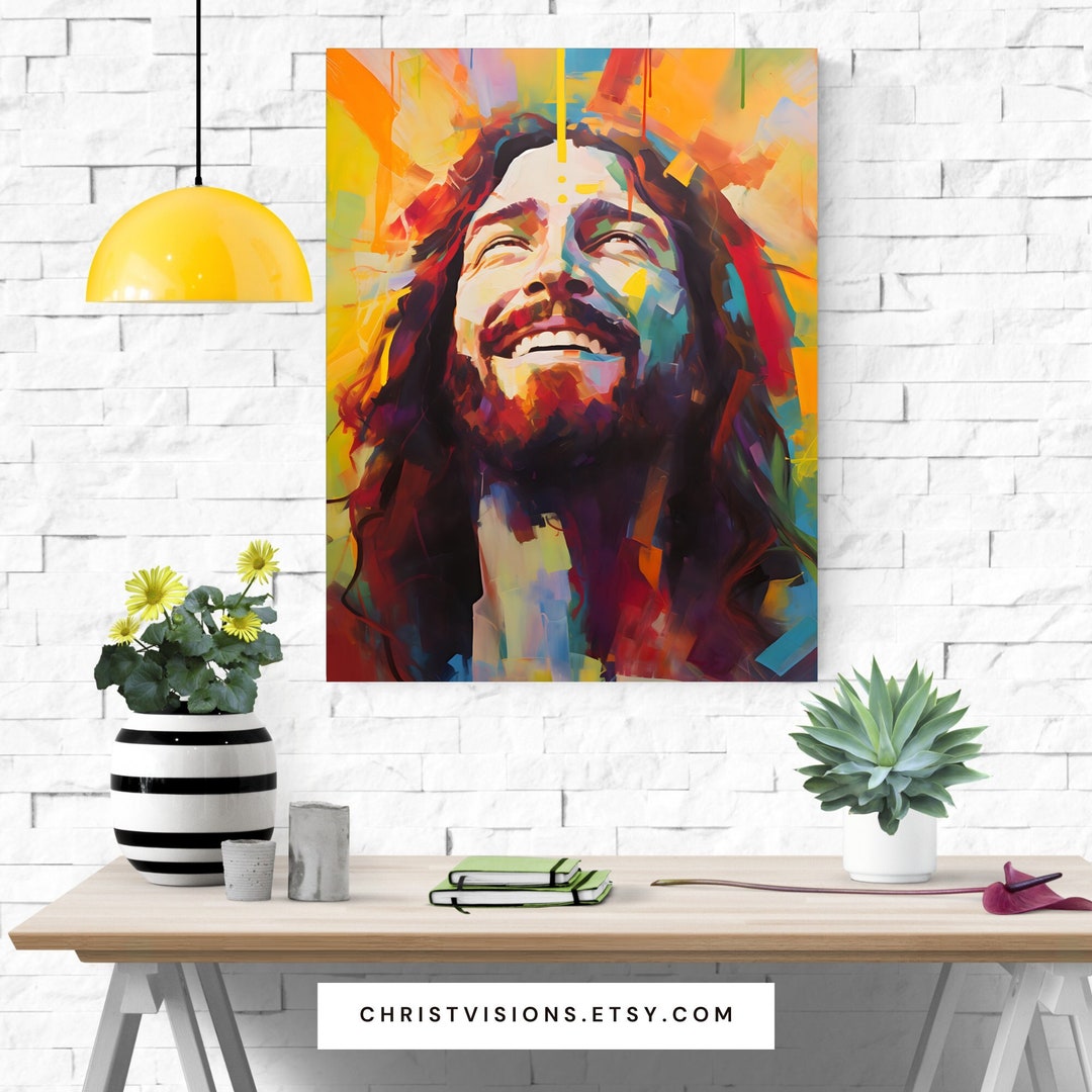 Colorful Jesus Art Print With Smiling Jesus - Etsy