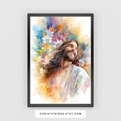 Jesus Christ Poster Print, Christian Art, Smiling Jesus Christ, Gift ...