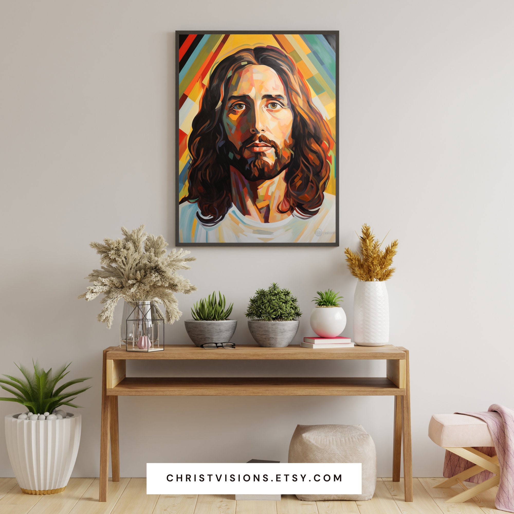 Art Deco Jesus Christ Portrait - Modern Classic Christian Wall Decor ...