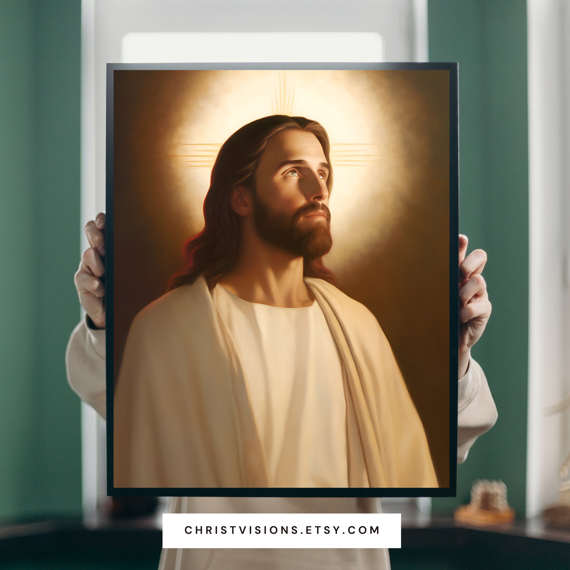 Traditional Catholic Jesus With Halo Framed Christian Wall Art Jesus ...