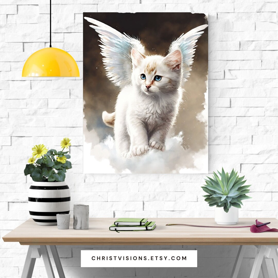 Adorable White Angel Kitten Art Print - Creative Gifts for Cat Lovers ...