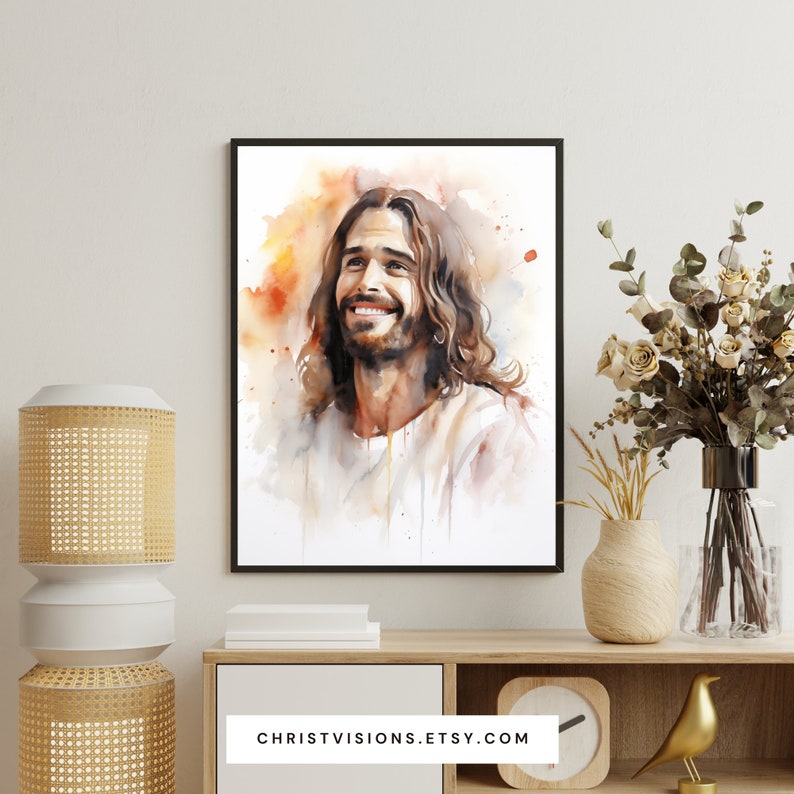 Jesus Christ Smiling Smiling Art Print Jesus Watercolor Painting ...