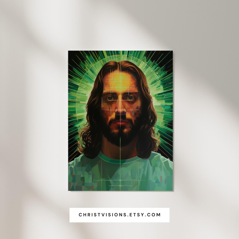 Matrix-inspired Jesus Christ Art - Christian Modern Art Print in Green ...