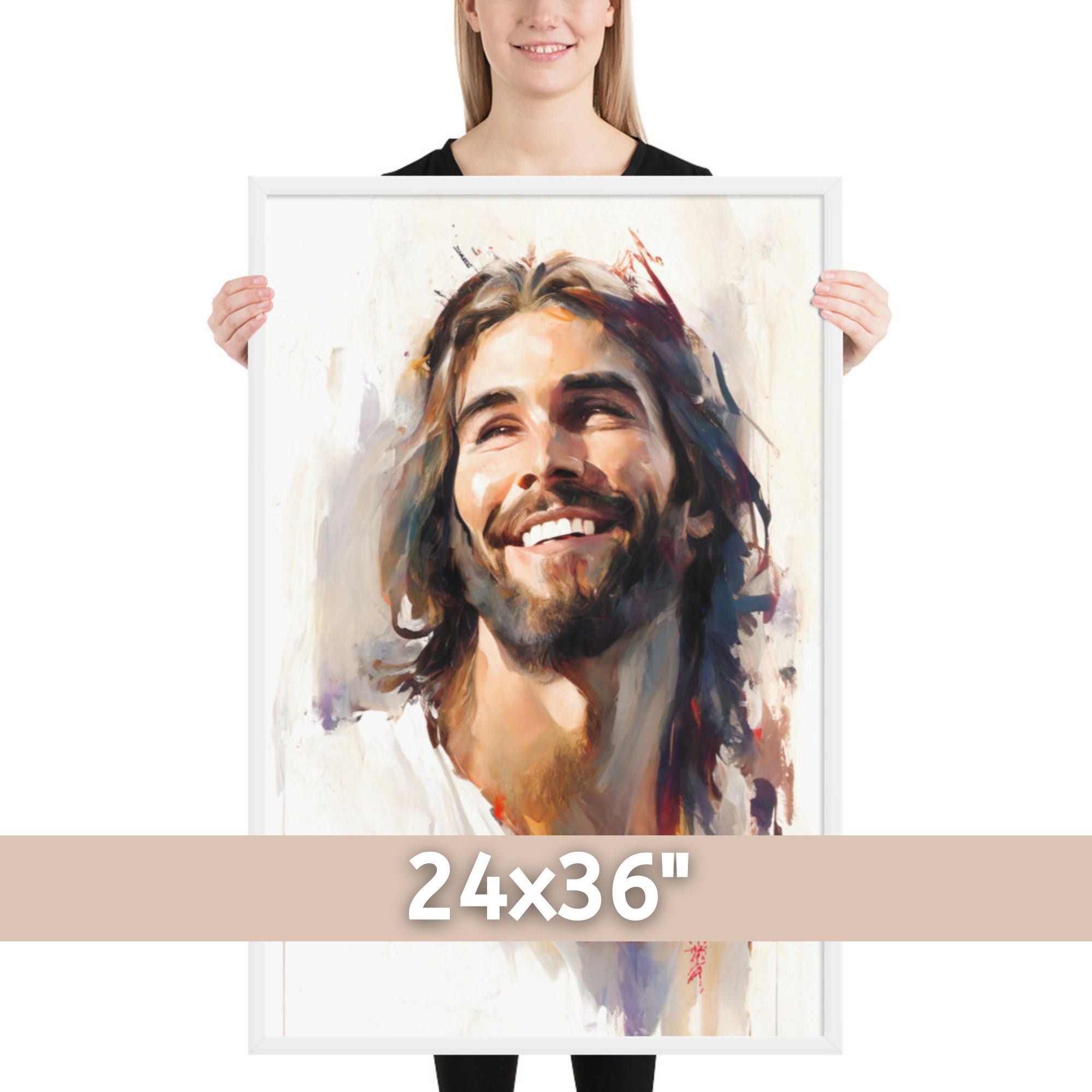 Jesus Laughing Framed Christian Wall Art Smiling Jesus Watercolor Jesus ...