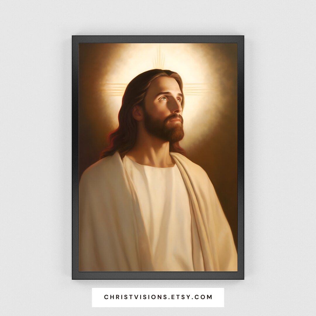 Traditional Catholic Jesus With Halo Framed Christian Wall Art Jesus ...