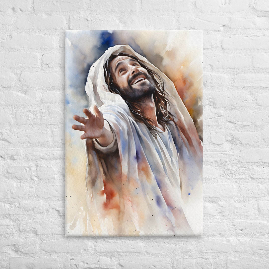 Smiling Jesus Christ Watercolor-style Art Print on Canvas - LDS ...
