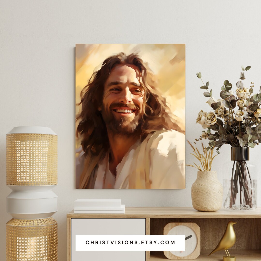 Smiling Jesus Art Print Laughing Jesus Wall Art Jesus Smiling Jesus ...