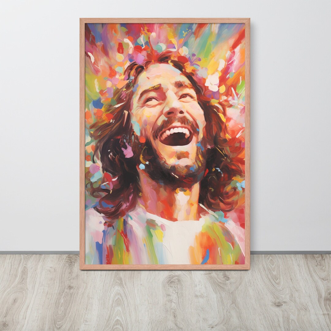 Happy Jesus Laughing - Boho Christian Art Print for Sunday School or ...