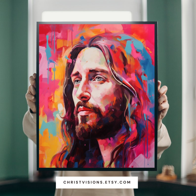 Jesus Art Print in Colorful Abstract Style - Modern Spiritual Wall Art ...