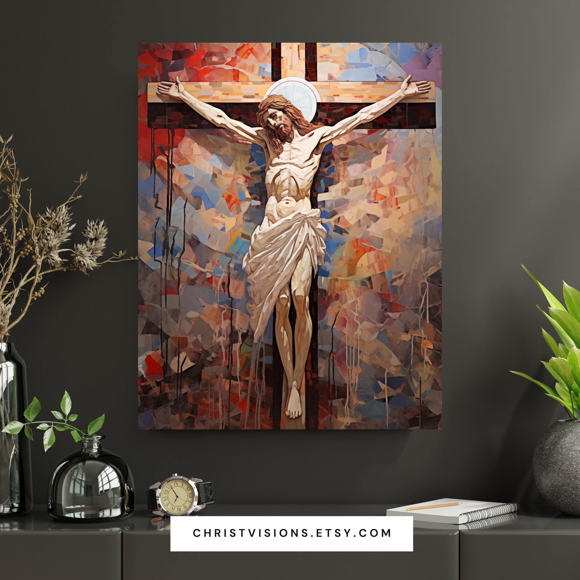 Crucifixion of Christ Midcentury Modern Jesus Art Print Jesus on the Cross Art Christian Wall ...