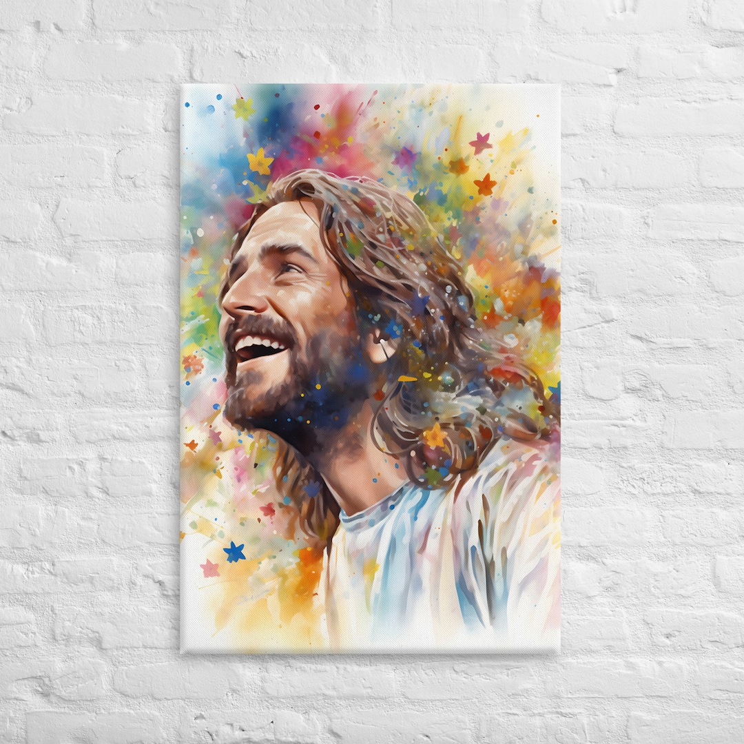 Smiling Jesus, Colorful Christian Art Print on Canvas - Christian Gift ...