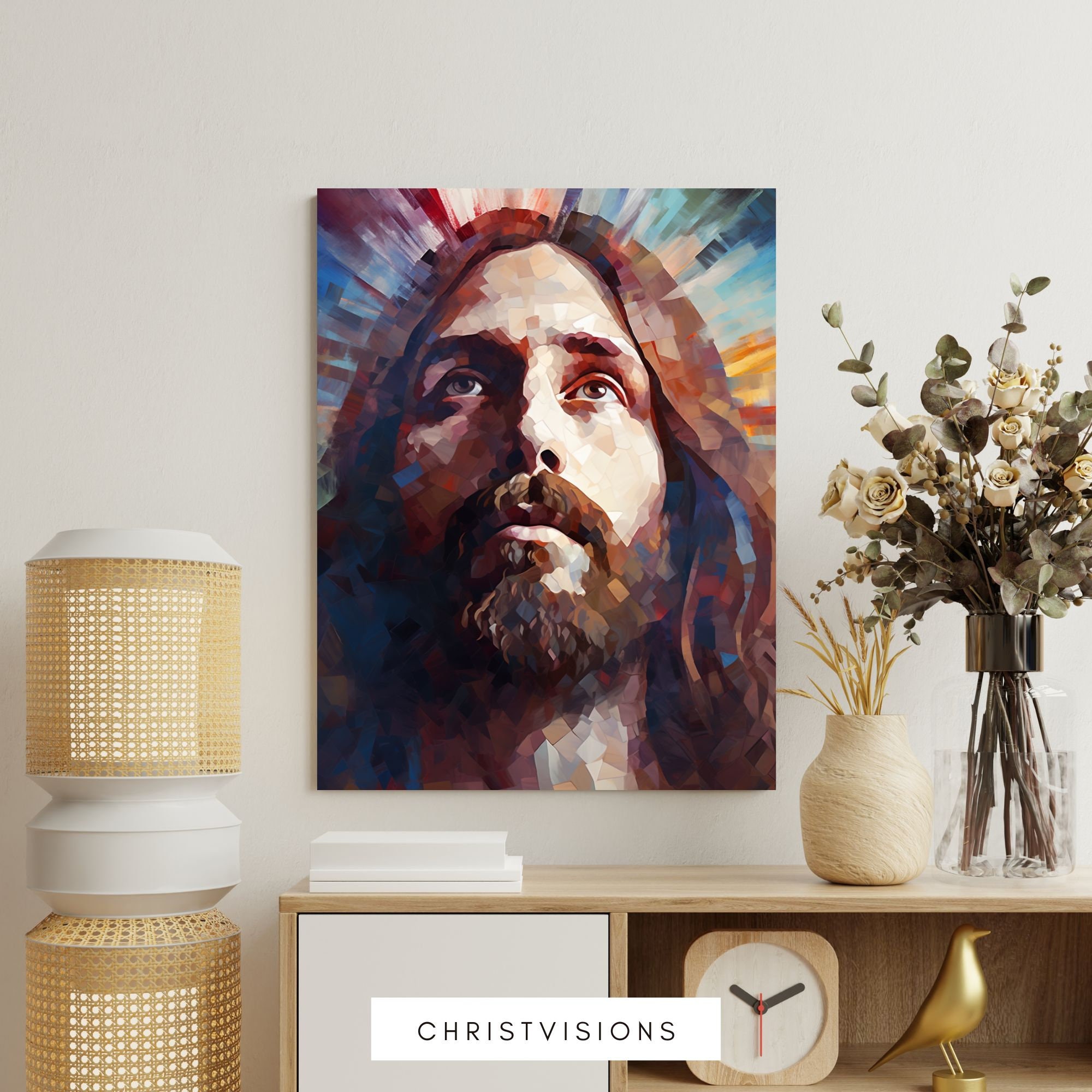 Jesus With Rainbow Aura Printable Christian Art - Bible Printable Art ...