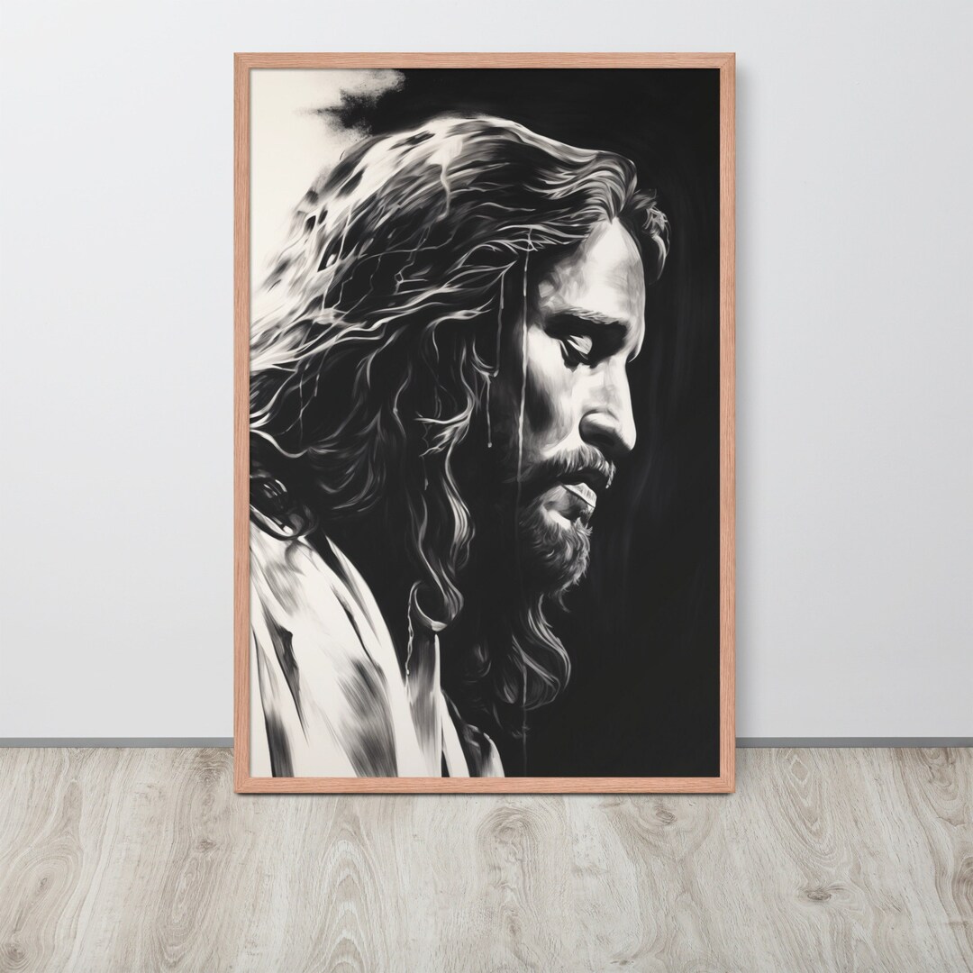 Impresión de retrato de Jesús en blanco y negro enmarcado / Arte de ...