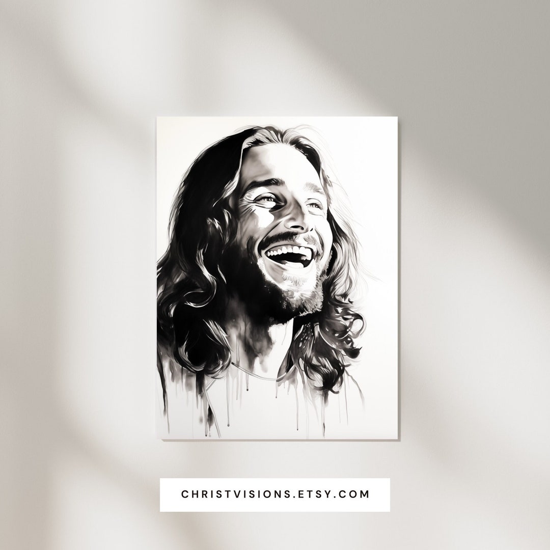 Laughing Jesus Digital Art | Printable Christian Art | Picture of Jesus ...