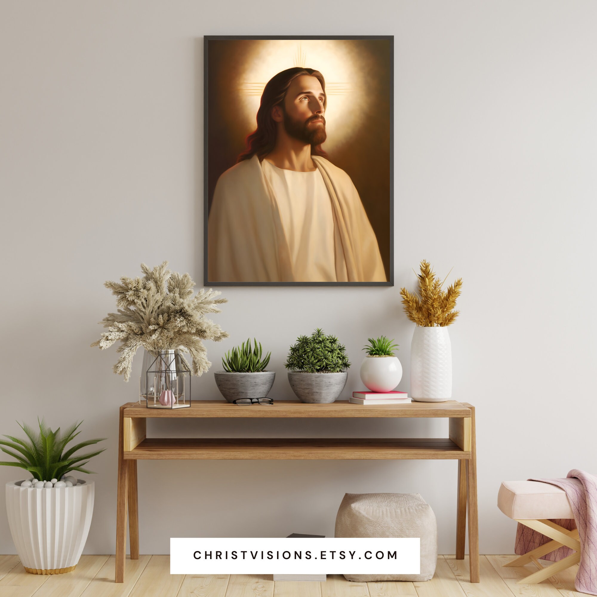Traditional Catholic Jesus With Halo Framed Christian Wall Art Jesus ...