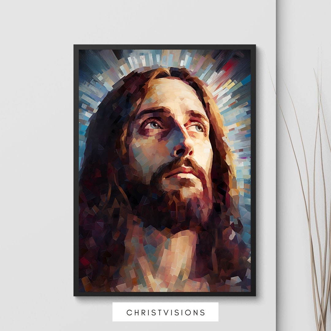 Modern Christian Art Portrait of Jesus Christ in Blue - Etsy