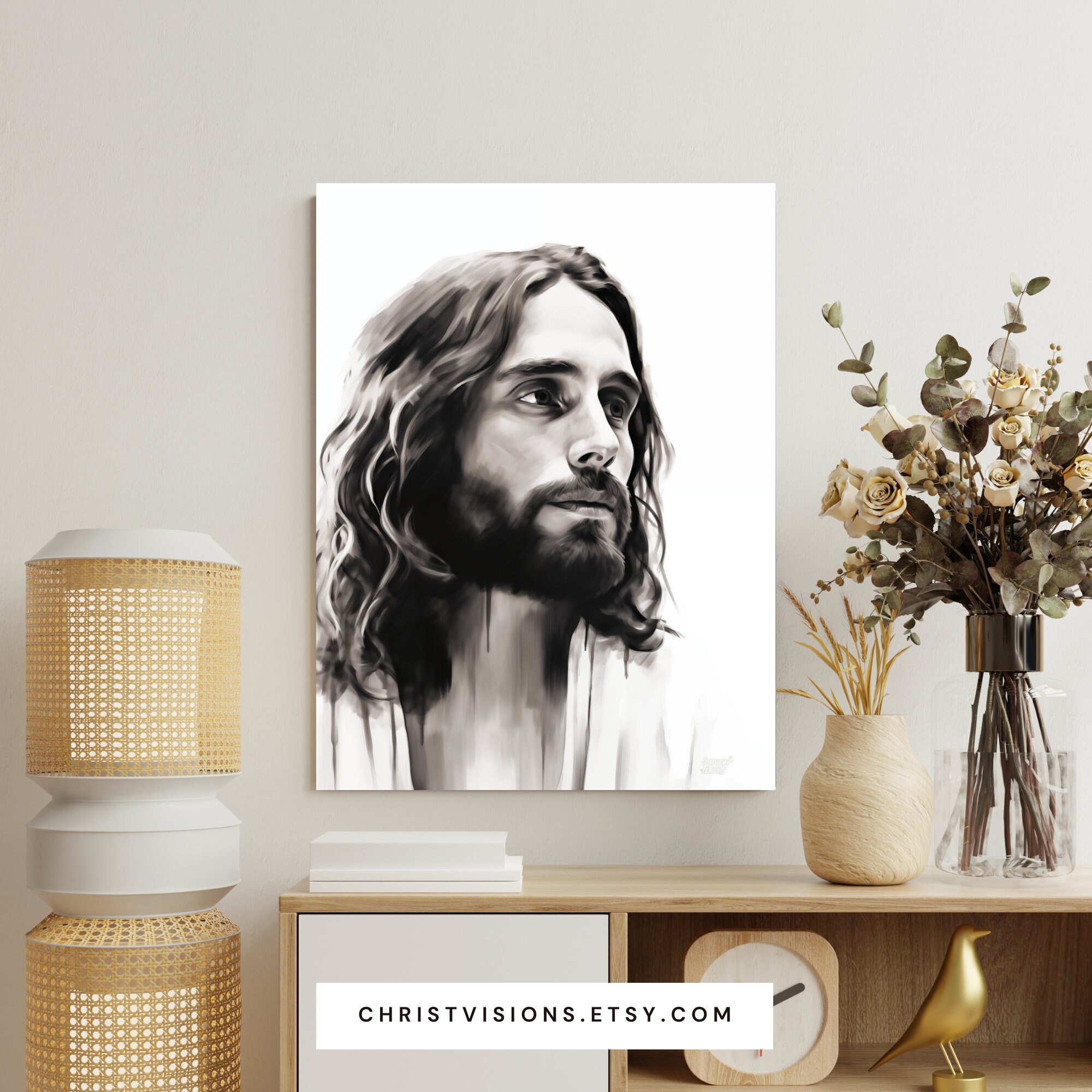 Digital Jesus Drawing Printable Christian Art Jesus Picture Christian ...