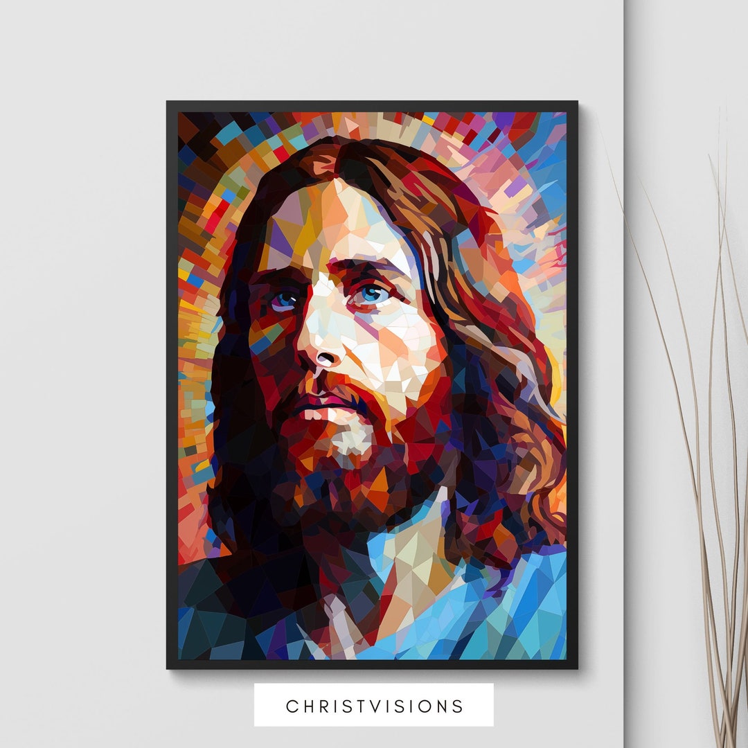Bright and Colorful Modern Art Jesus Portrait - Contemporary Christian ...