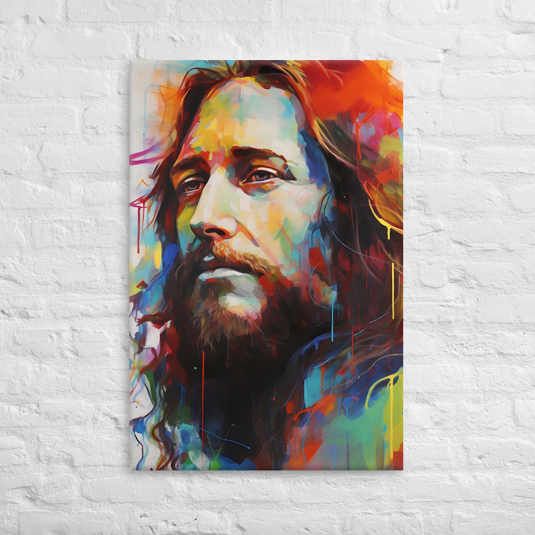 Colorful Abstract Jesus Painting Print on Canvas - Religious Gift Art ...