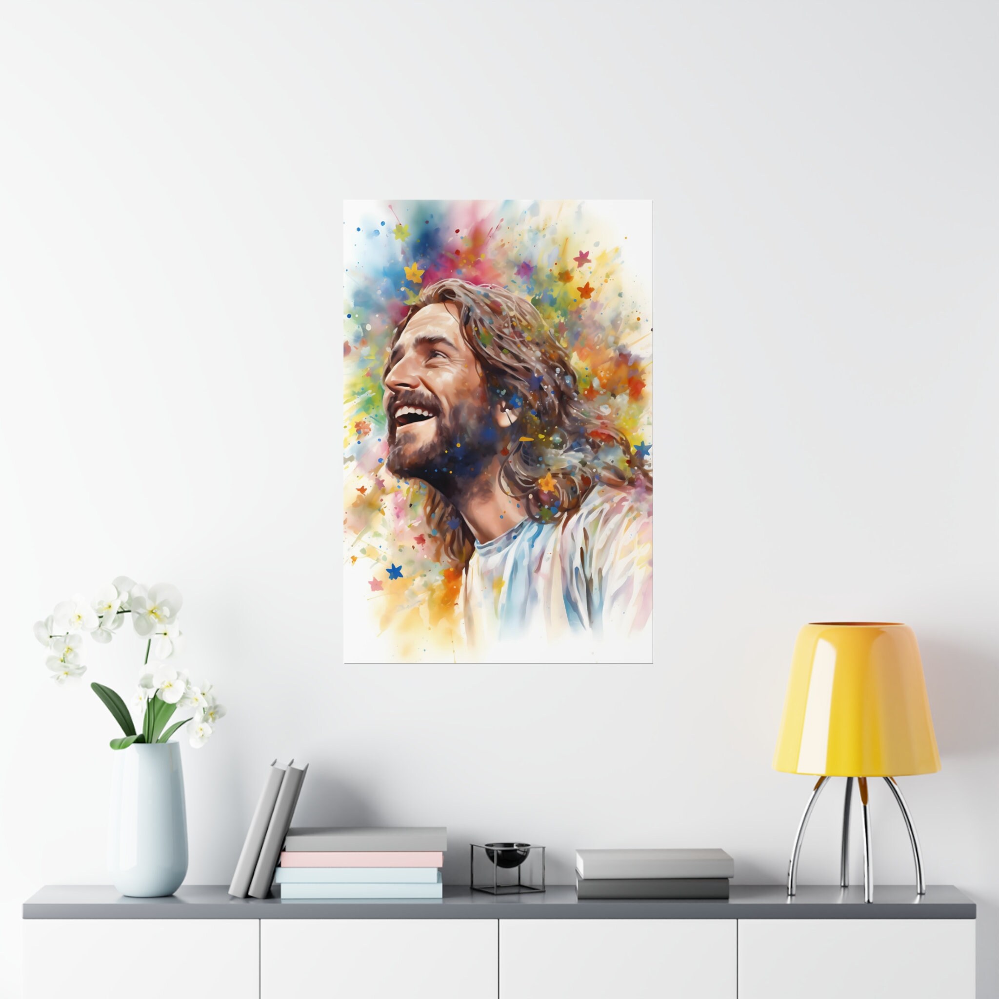 Joyful Jesus Christ Art Print Smiling Jesus Art Laughing Jesus Watercolor Jesus Painting Rainbow ...