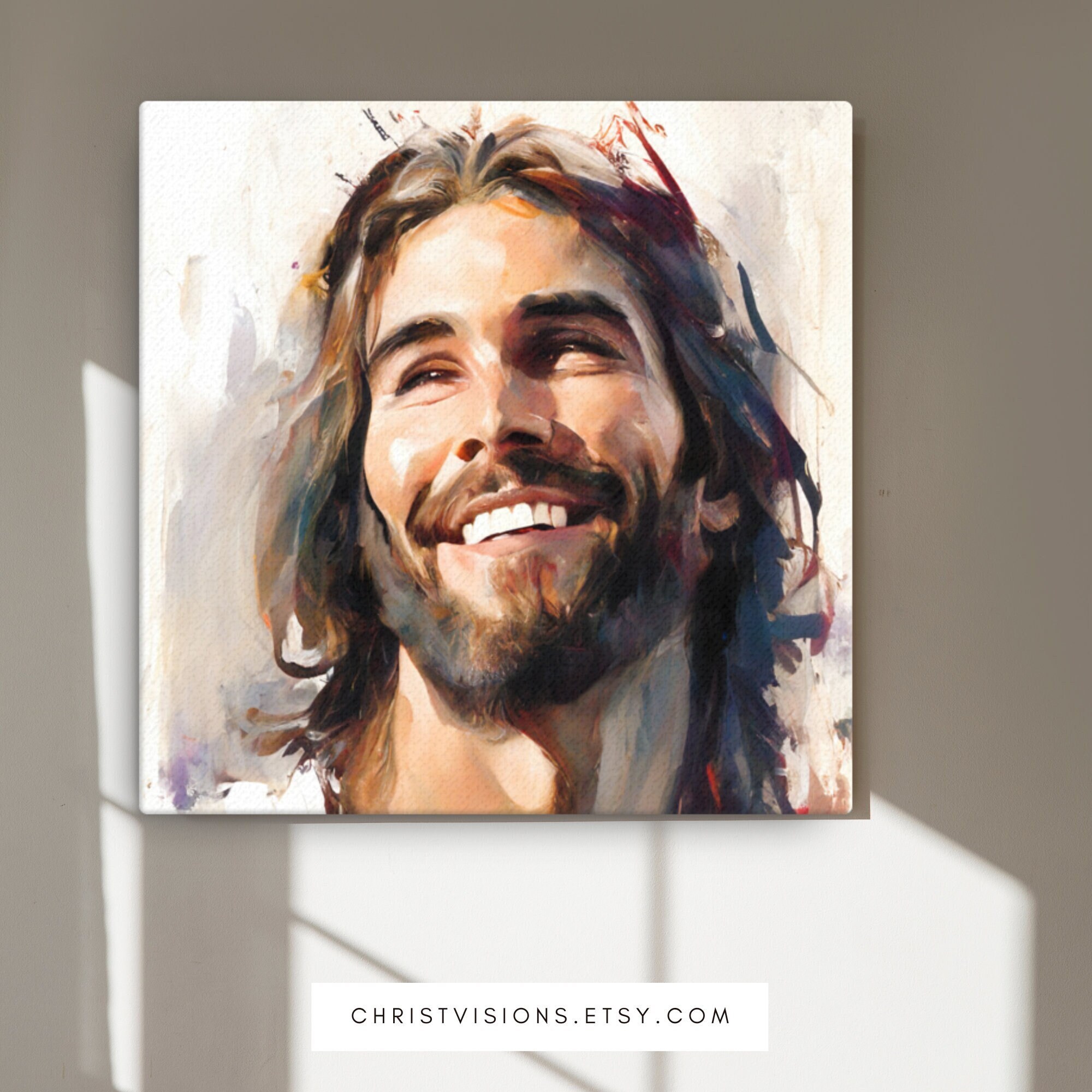 Smiling Jesus Art Print on Canvas - Watercolor-style LDS Christian Art ...