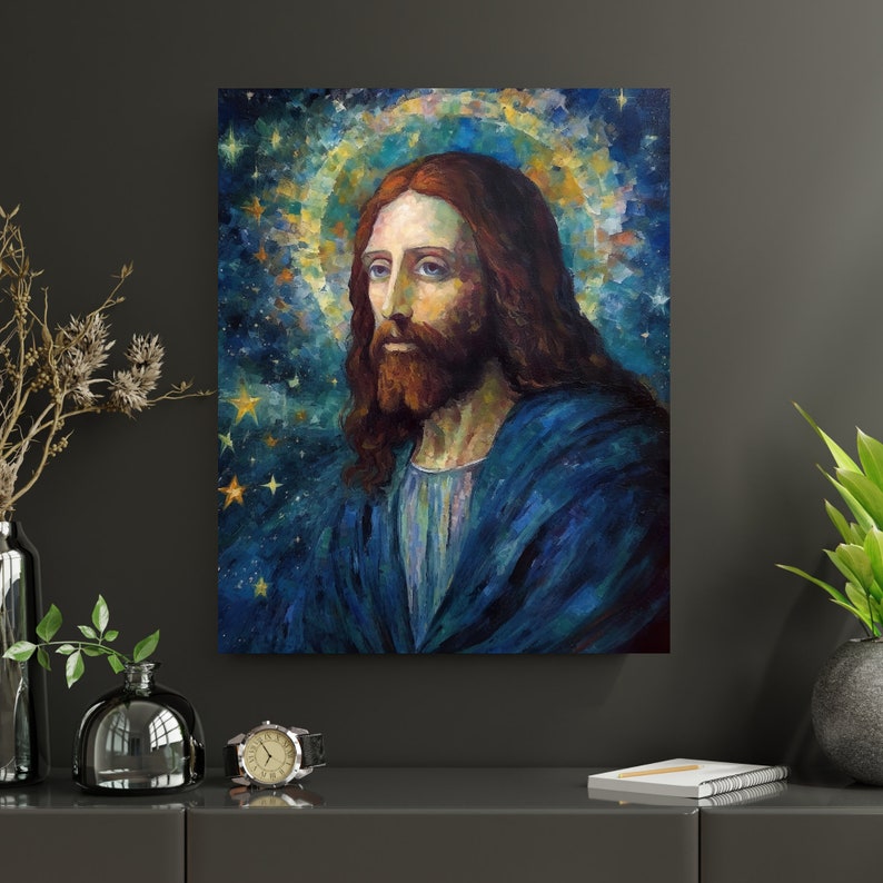Van Gogh Style Jesus Art Jesus Painting Blue Wall Art - Etsy