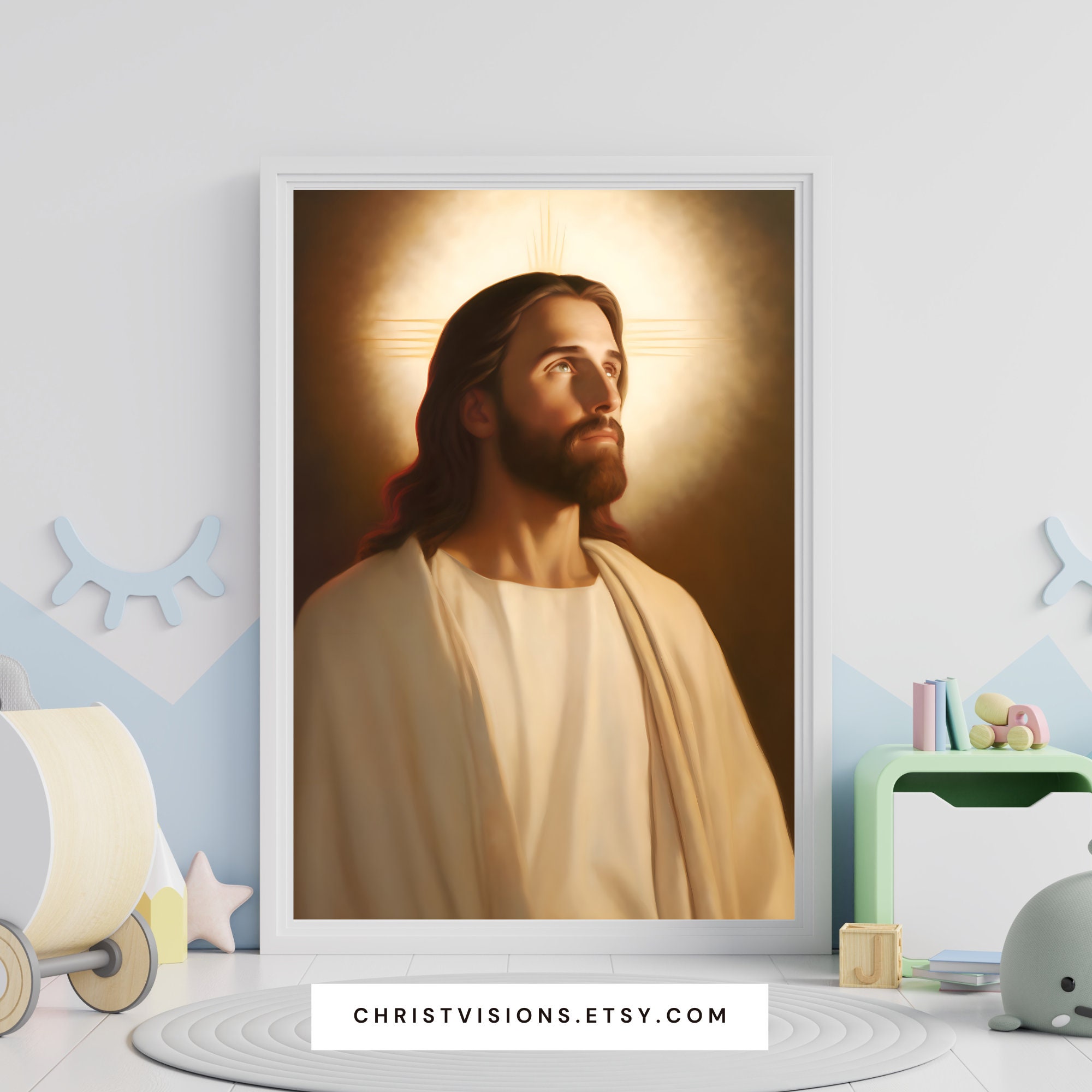Traditional Catholic Jesus With Halo Framed Christian Wall Art Jesus ...