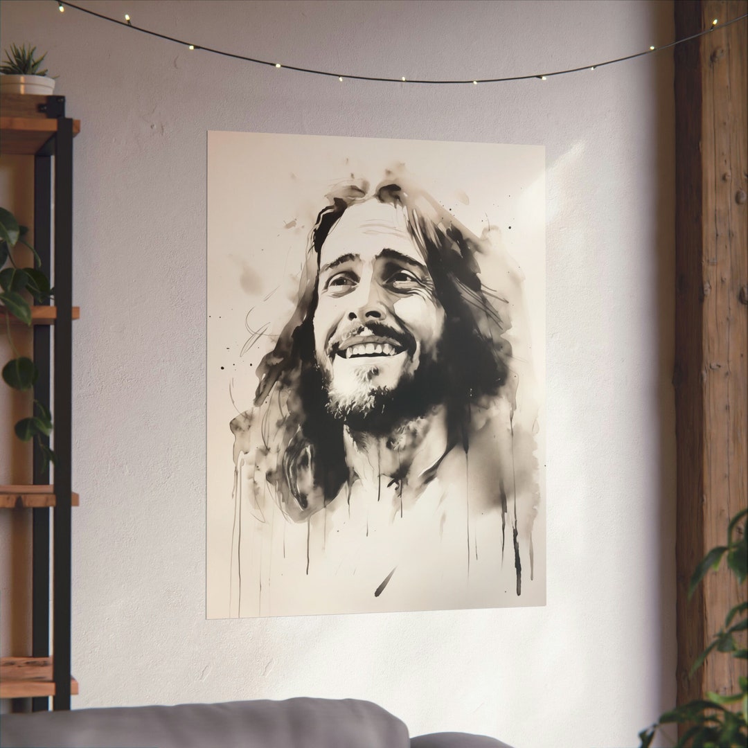 Smiling Jesus Drawing Christian Art Print Christian Poster Laughing ...