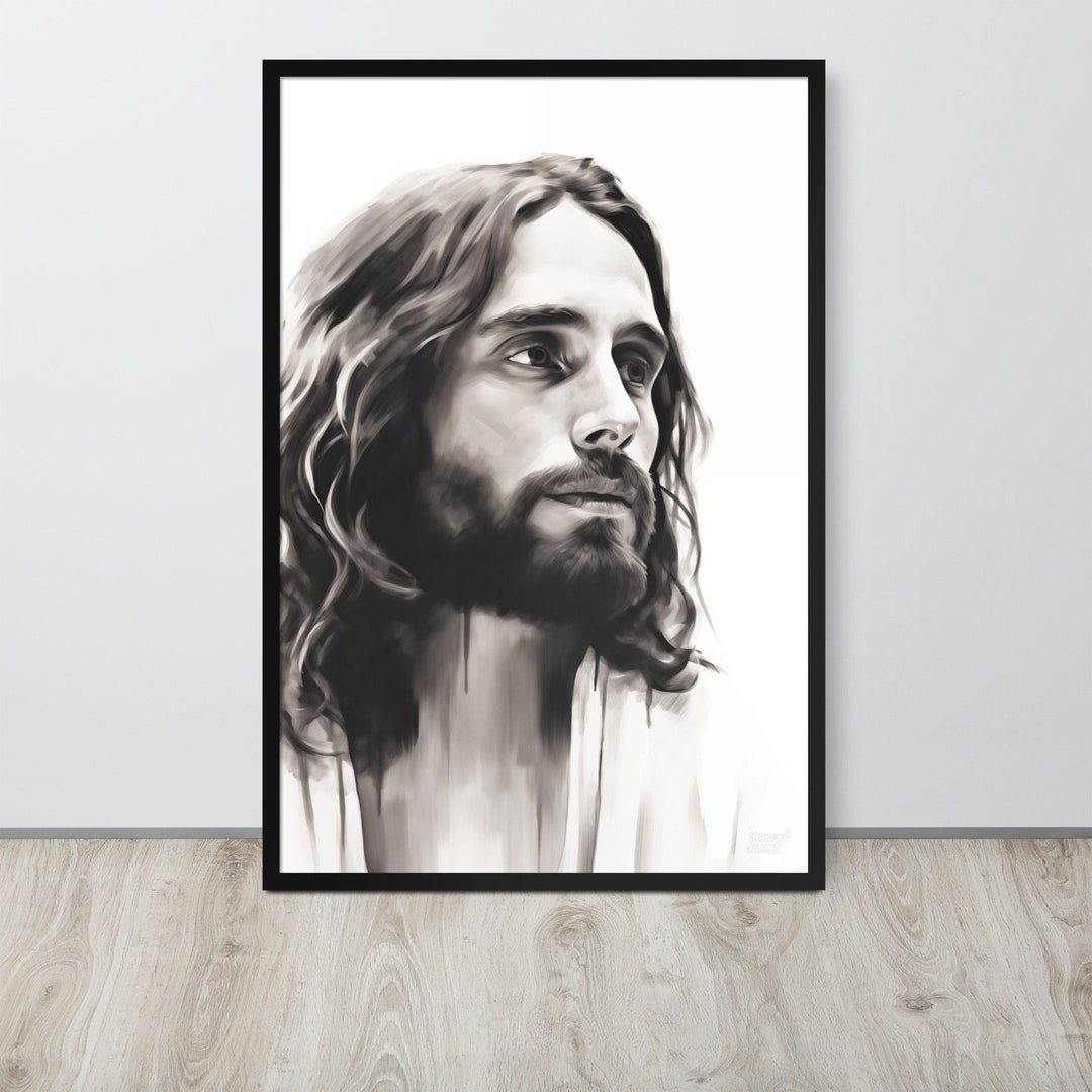 Realistic Black & White Jesus Drawing, Christian Art Print - Religious ...